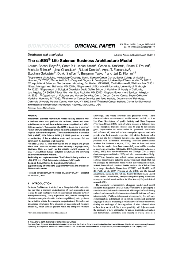 (PDF) The caBIG(R) Life Science Business Architecture Model
