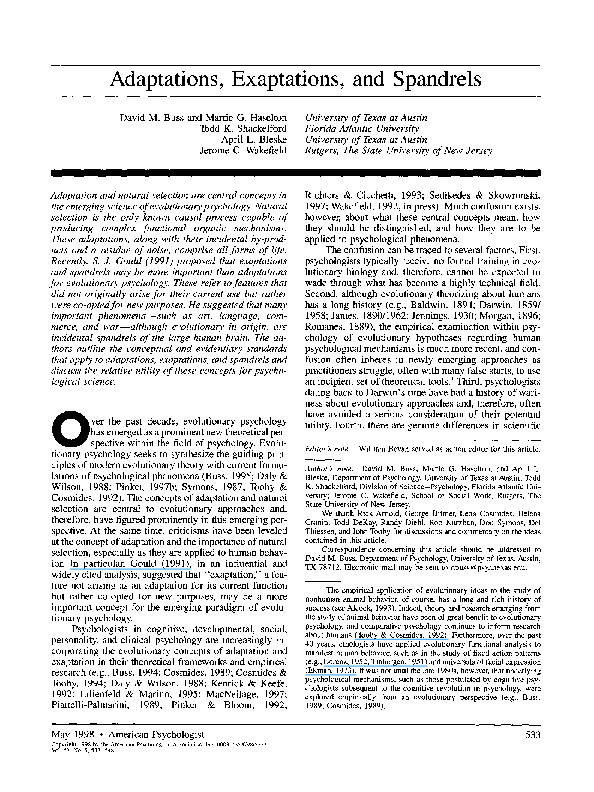 (PDF) Adaptations, exaptations, and spandrels