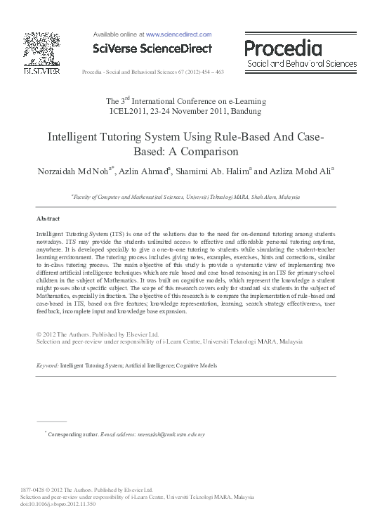 Pdf Intelligent Tutoring System Using Rule Based And Case Based A