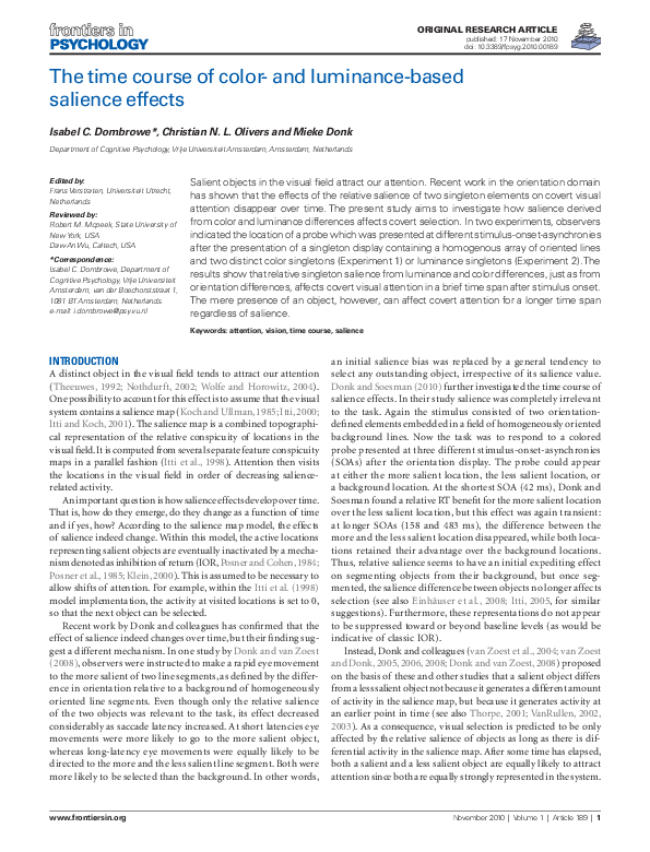 (PDF) The Time Course of Color- and Luminance-Based Salience Effects
