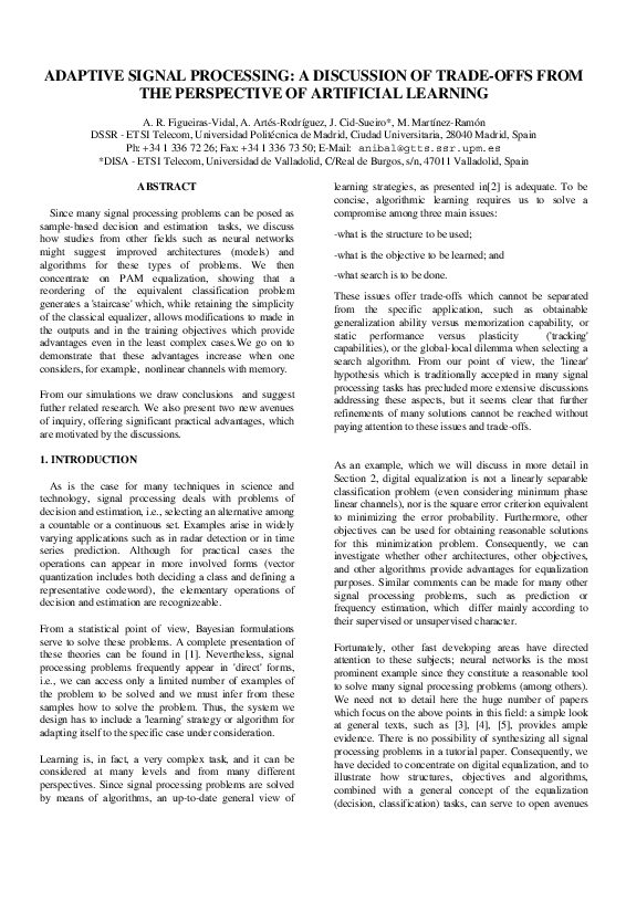 (PDF) Adaptive signal processing: A discussion of tradeoffs from the perspective of artificial ...