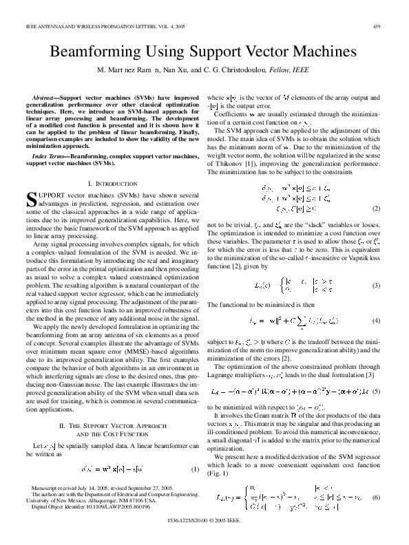 (PDF) Beamforming Using Support Vector Machines