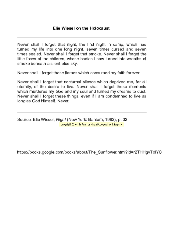 (PDF) Elie Wiesel on the Holocaust