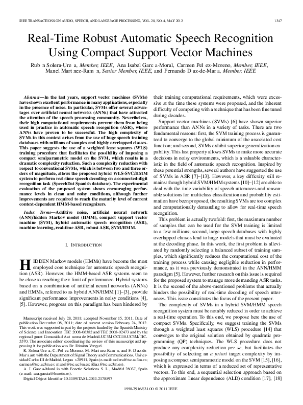(PDF) Real-Time Robust Automatic Speech Recognition Using Compact Support Vector Machines
