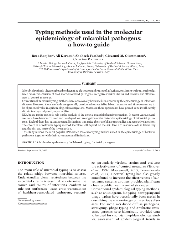(PDF) Typing methods used in the molecular epidemiology of microbial ...