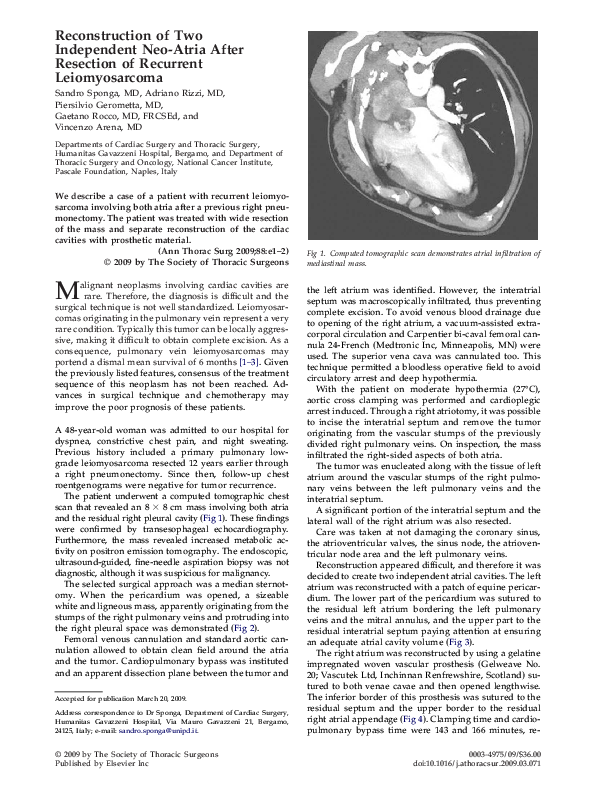 (PDF) Reconstruction of Two Independent Neo-Atria After Resection of Recurrent Leiomyosarcoma