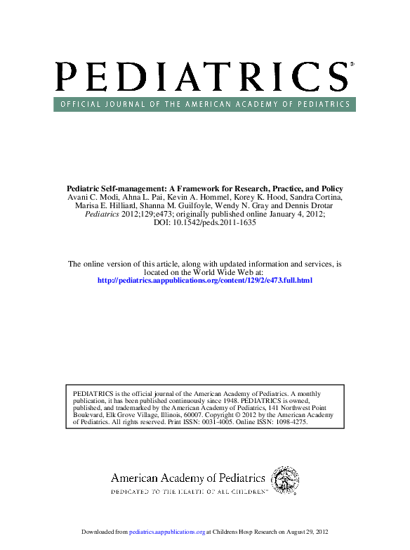 (PDF) Pediatric Self-management: A Framework for Research, Practice ...