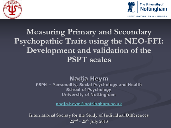 (PDF) Measuring primary and secondary psychopathic traits using the NEO ...