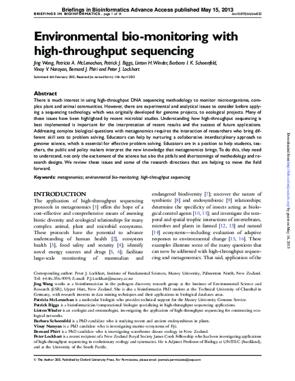 (PDF) Environmental bio-monitoring with high-throughput sequencing ...