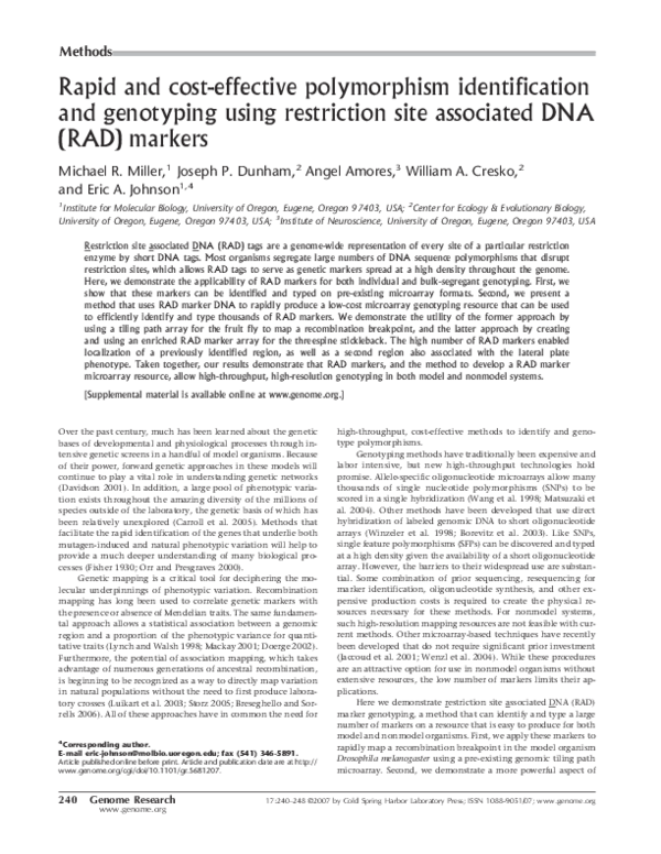 Pdf Rapid And Cost Effective Polymorphism Identification And Genotyping Using Restriction Site