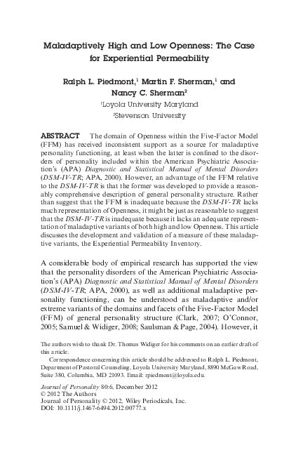 (PDF) Maladaptively High and Low Openness: The Case for Experiential ...