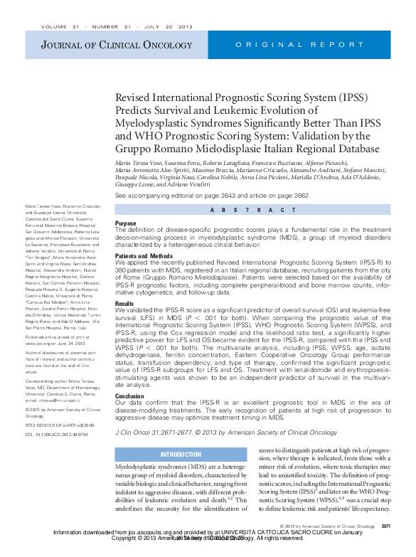 (PDF) Revised International Prognostic Scoring System (IPSS) Predicts Survival and Leukemic ...