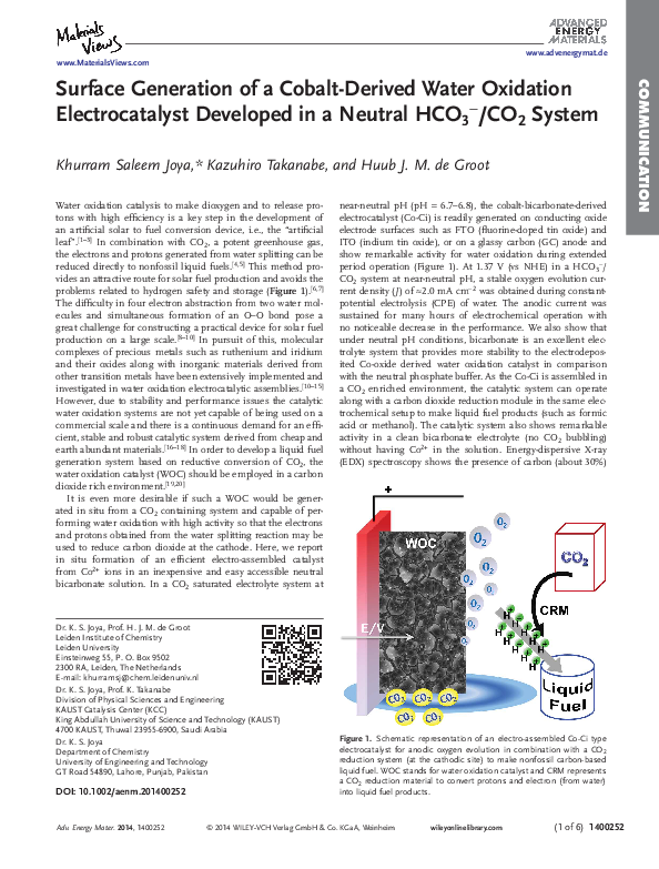 (PDF) Efficient light-driven water oxidation catalyzed by a mononuclear ...