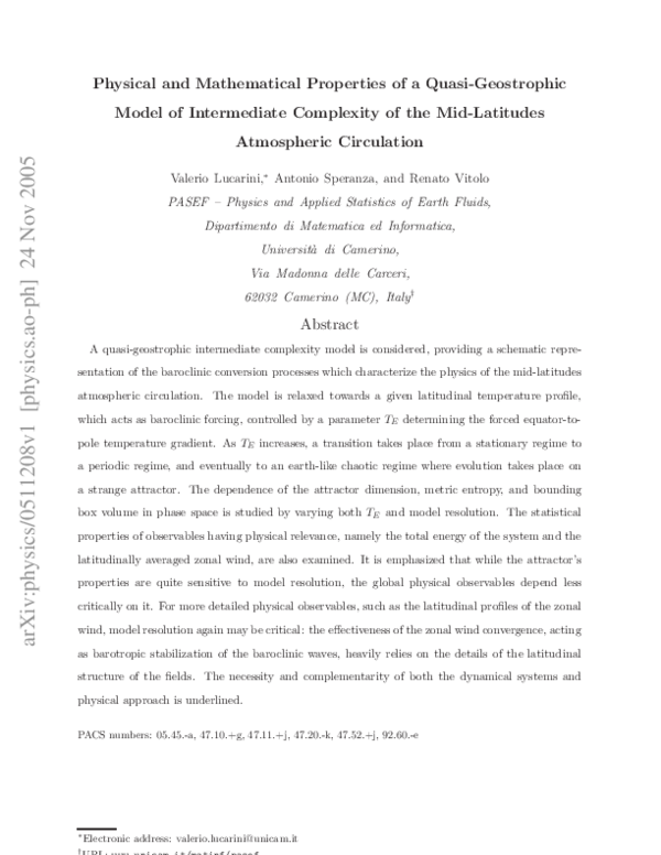 (PDF) Physical and Mathematical Properties of a Quasi-Geostrophic Model of Intermediate ...