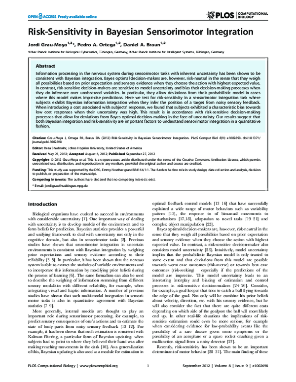 (PDF) Risk-Sensitivity in Bayesian Sensorimotor Integration