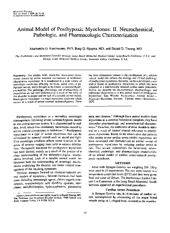 (PDF) Animal model of posthypoxic myoclonus: II. Neurochemical ...