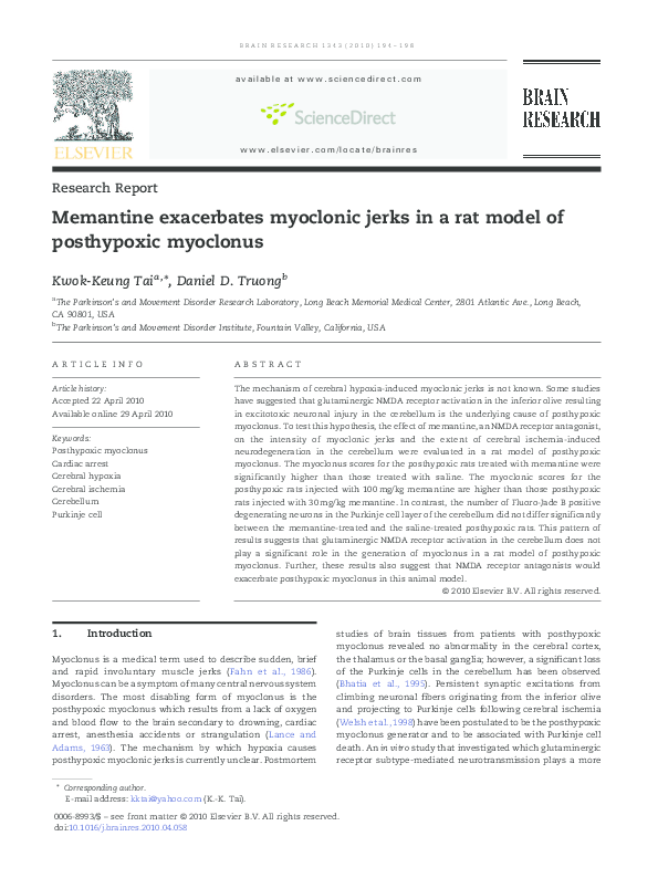 (PDF) Memantine exacerbates myoclonic jerks in a rat model of ...