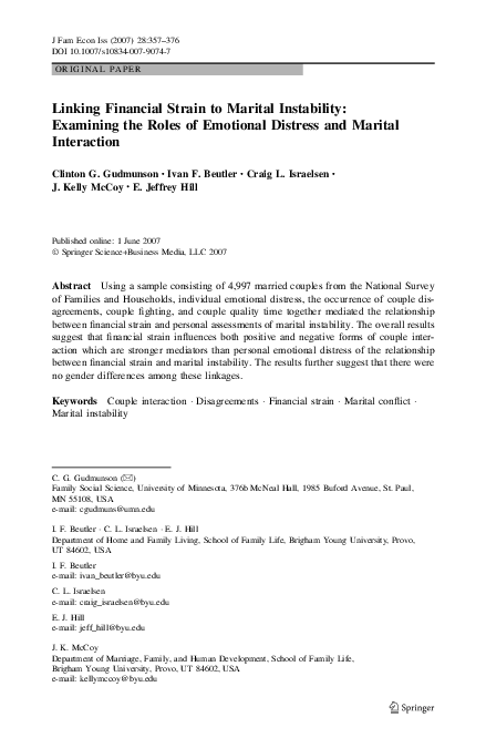 (PDF) Linking Financial Strain to Marital Instability: Examining the ...
