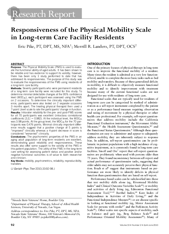 (PDF) Responsiveness of the Physical Mobility Scale in Long-term Care ...