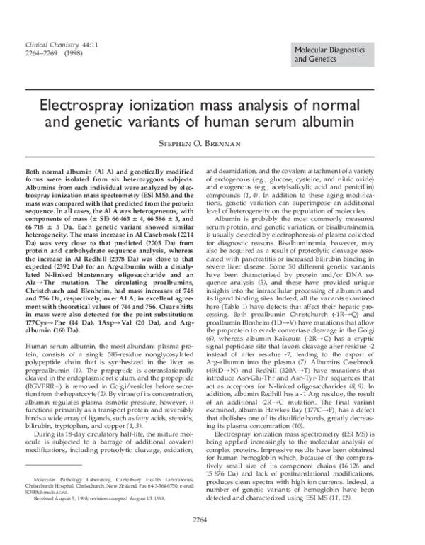 (PDF) Electrospray Ionization Mass Analysis of Normal and Genetic ...