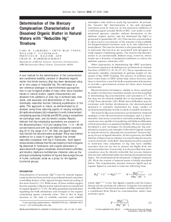 (PDF) Determination of the Mercury Complexation Characteristics of Dissolved Organic Matter in ...