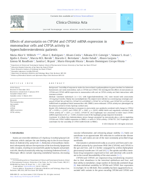 Pdf Effects Of Atorvastatin On Cyp3a4 And Cyp3a5 Mrna Expression In