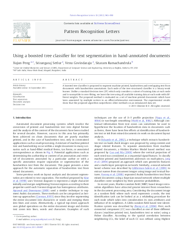 Pdf Using A Boosted Tree Classifier For Text Segmentation In Hand Annotated Documents