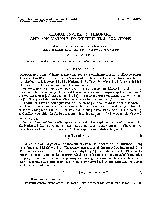 (PDF) Global inversion theorems and applications to differential equations