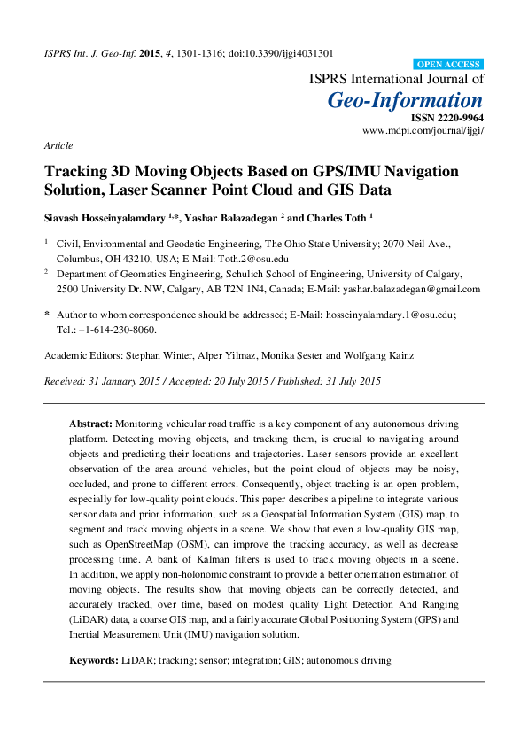 (PDF) Tracking 3D Moving Objects Based on GPS/IMU Navigation Solution, Laser Scanner Point Cloud ...