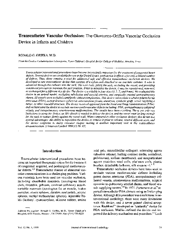 (PDF) Transcatheter Vascular Occlusion: The Gianturco-Grifka Vascular ...