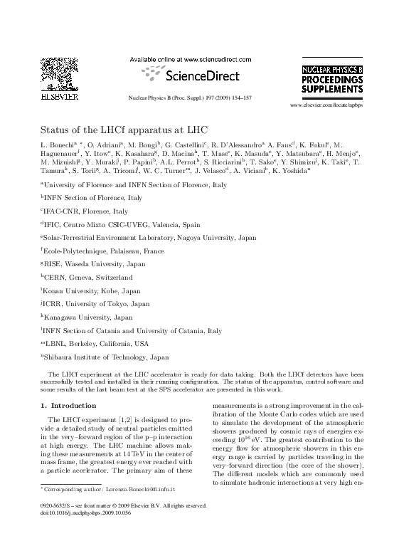 (PDF) Early physics with the LHCf experiment at LHC | Lorenzo Bonechi - Academia.edu