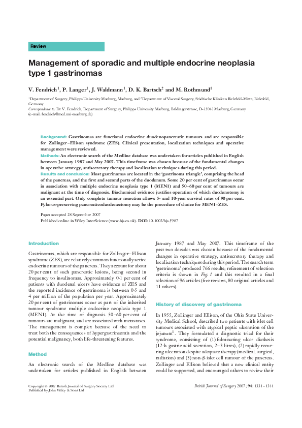 (PDF) Management of sporadic and multiple endocrine neoplasia type 1 ...