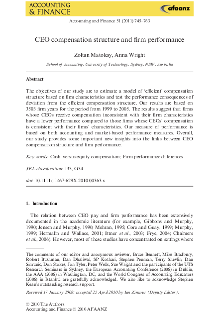 (PDF) CEO compensation structure and firm performance