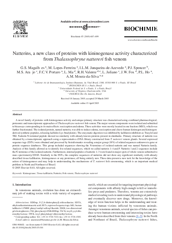 (PDF) Natterins, a new class of proteins with kininogenase activity ...