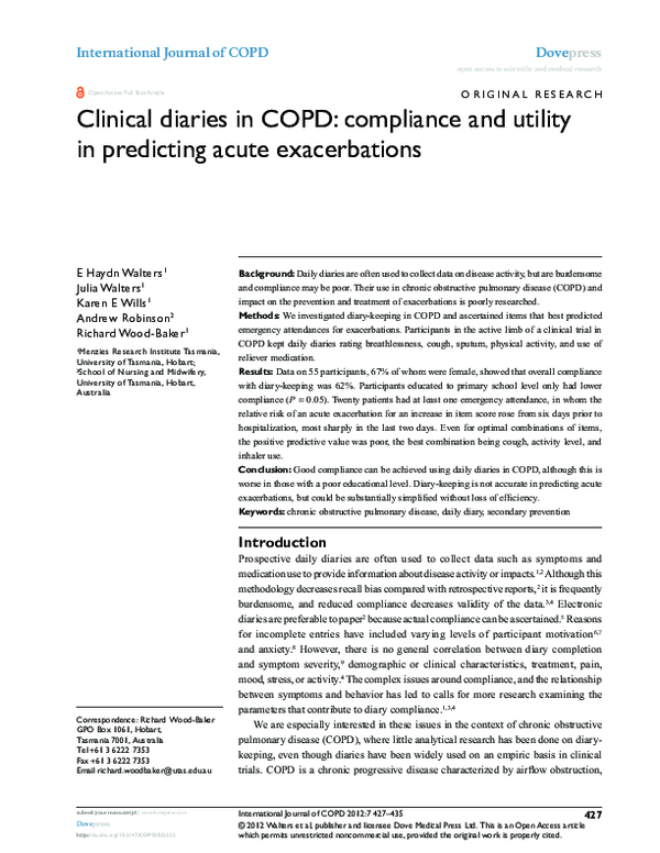 (PDF) Clinical diaries in COPD: Compliance and utility in predicting ...