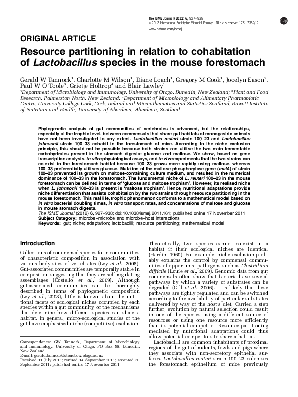 (PDF) Resource partitioning in relation to cohabitation of ...