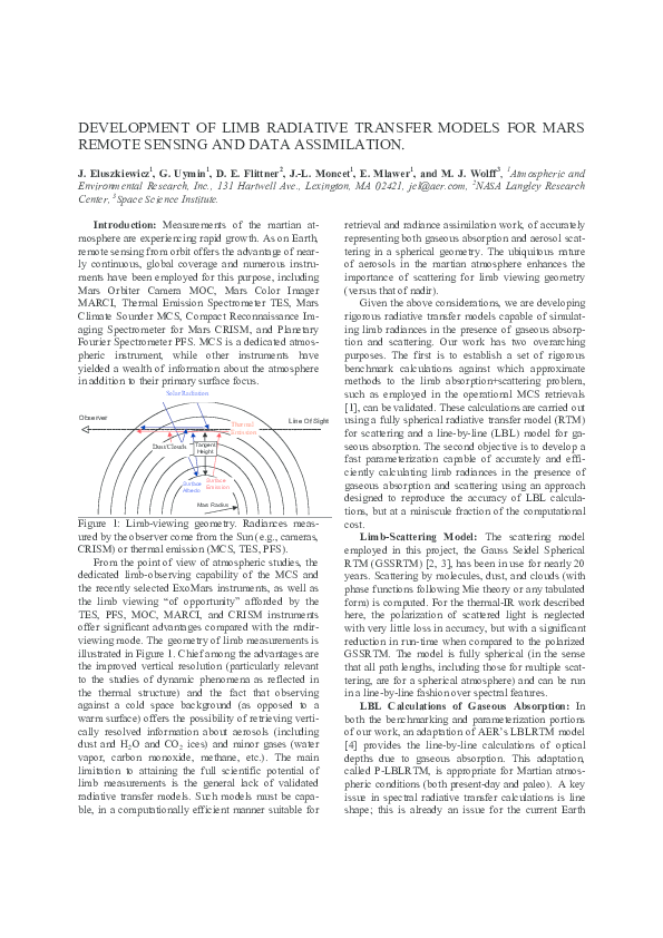(PDF) Development of Limb-Scattering Radiative Transfer Models for Mars ...