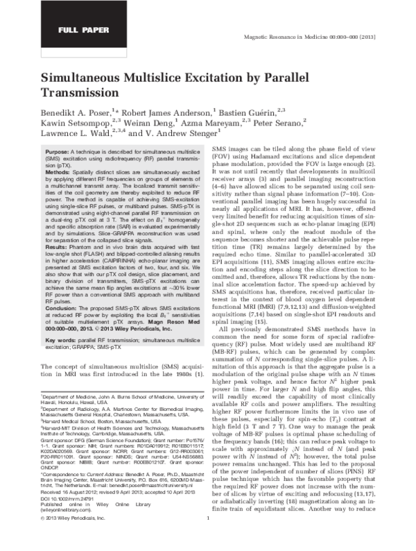 (PDF) Simultaneous multislice excitation by parallel transmission