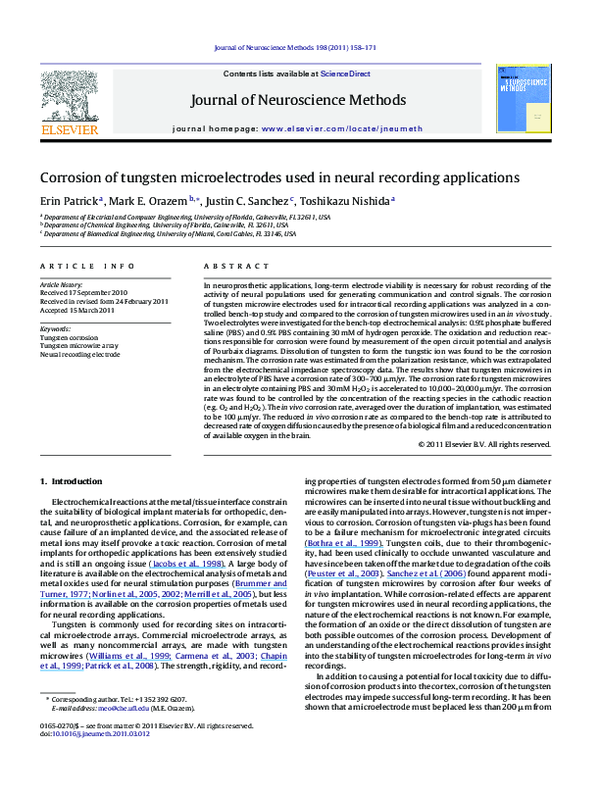(PDF) Corrosion of tungsten microelectrodes used in neural recording ...