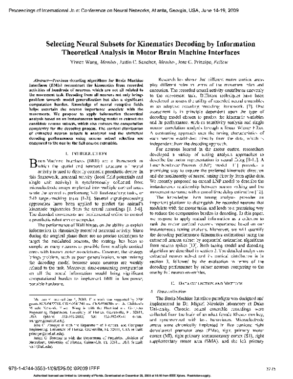 (PDF) Selecting neural subsets for kinematics decoding by information theoretical analysis in ...
