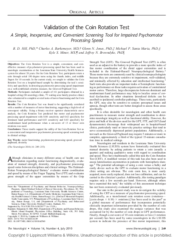 (PDF) Validation of the Coin Rotation Test