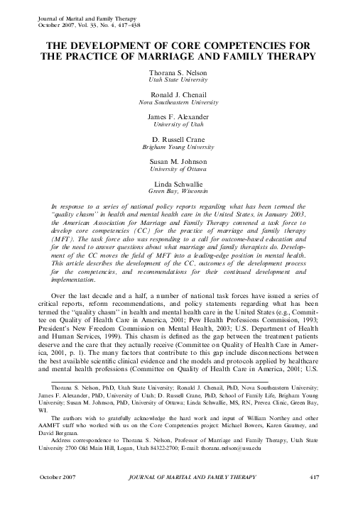 (PDF) The Development of Core Competencies for the Practice of Marriage ...