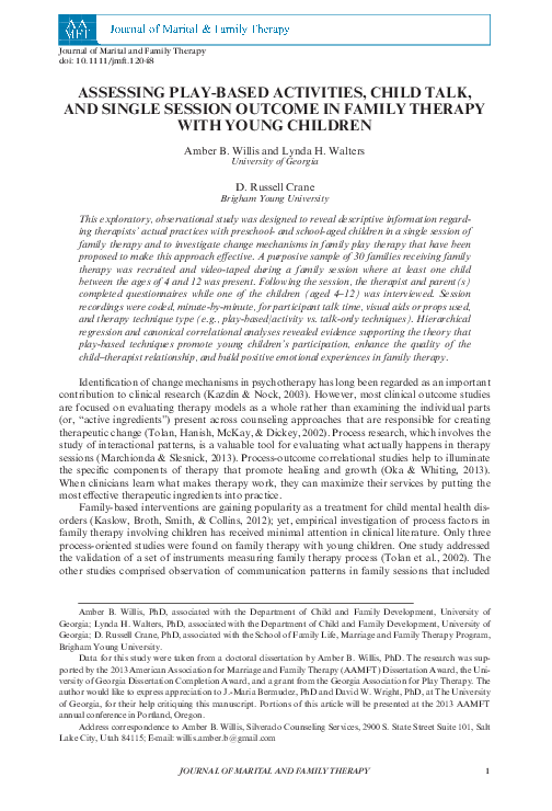 (PDF) Assessing Play-Based Activities, Child Talk, and Single Session ...