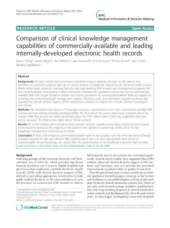 (PDF) Comparison of clinical knowledge management capabilities of ...