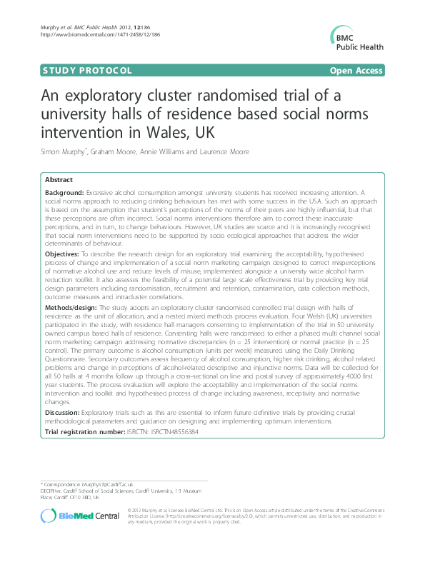 Pdf An Exploratory Cluster Randomised Trial Of A University Halls Of