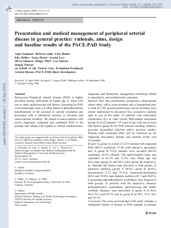 (PDF) Presentation and medical management of peripheral arterial disease in general practice ...