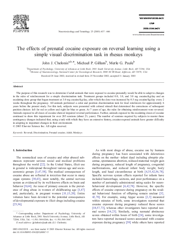 (PDF) The effects of prenatal cocaine exposure on reversal learning ...