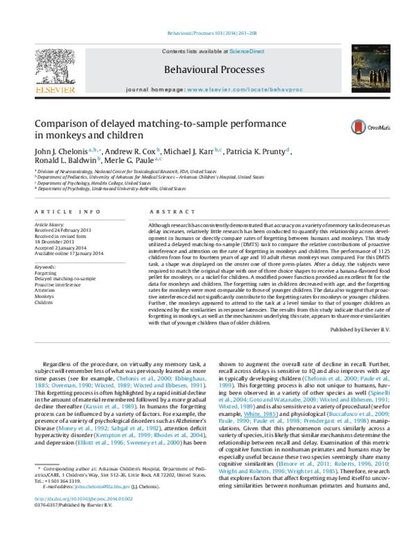 (PDF) Comparison of delayed matching-to-sample performance in monkeys ...