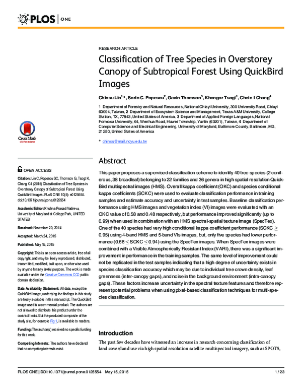 (PDF) Classification of Tree Species in Overstorey Canopy of ...