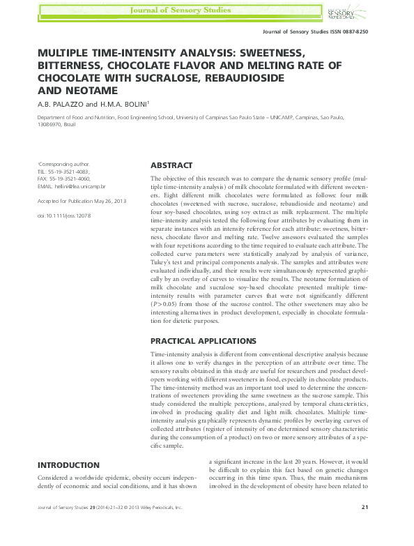 (PDF) Multiple Time-Intensity Analysis: Sweetness, Bitterness ...